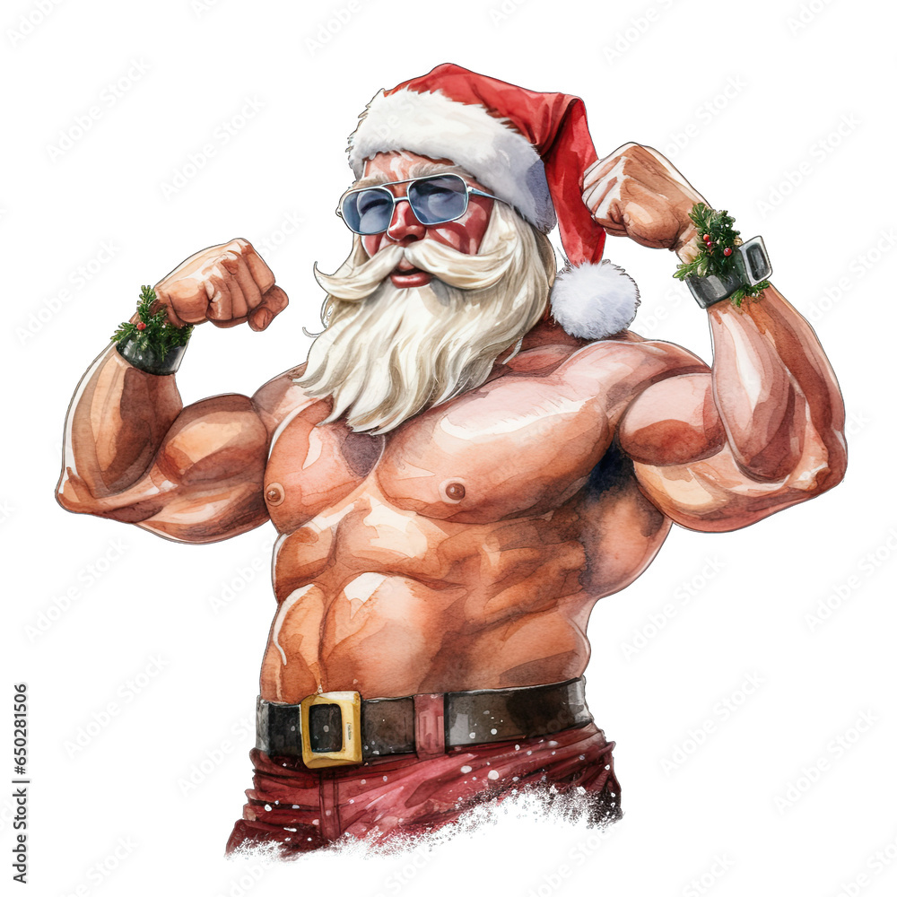 Buff, muscular body building shirtless Santa Claus, as a wrestler ...