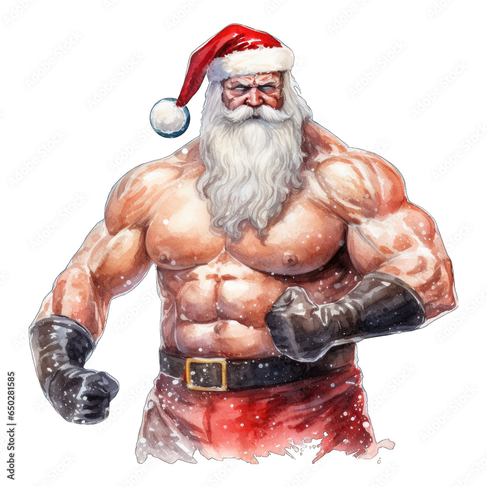 Buff, shirtless Santa Claus, isolated on transparent white background ...