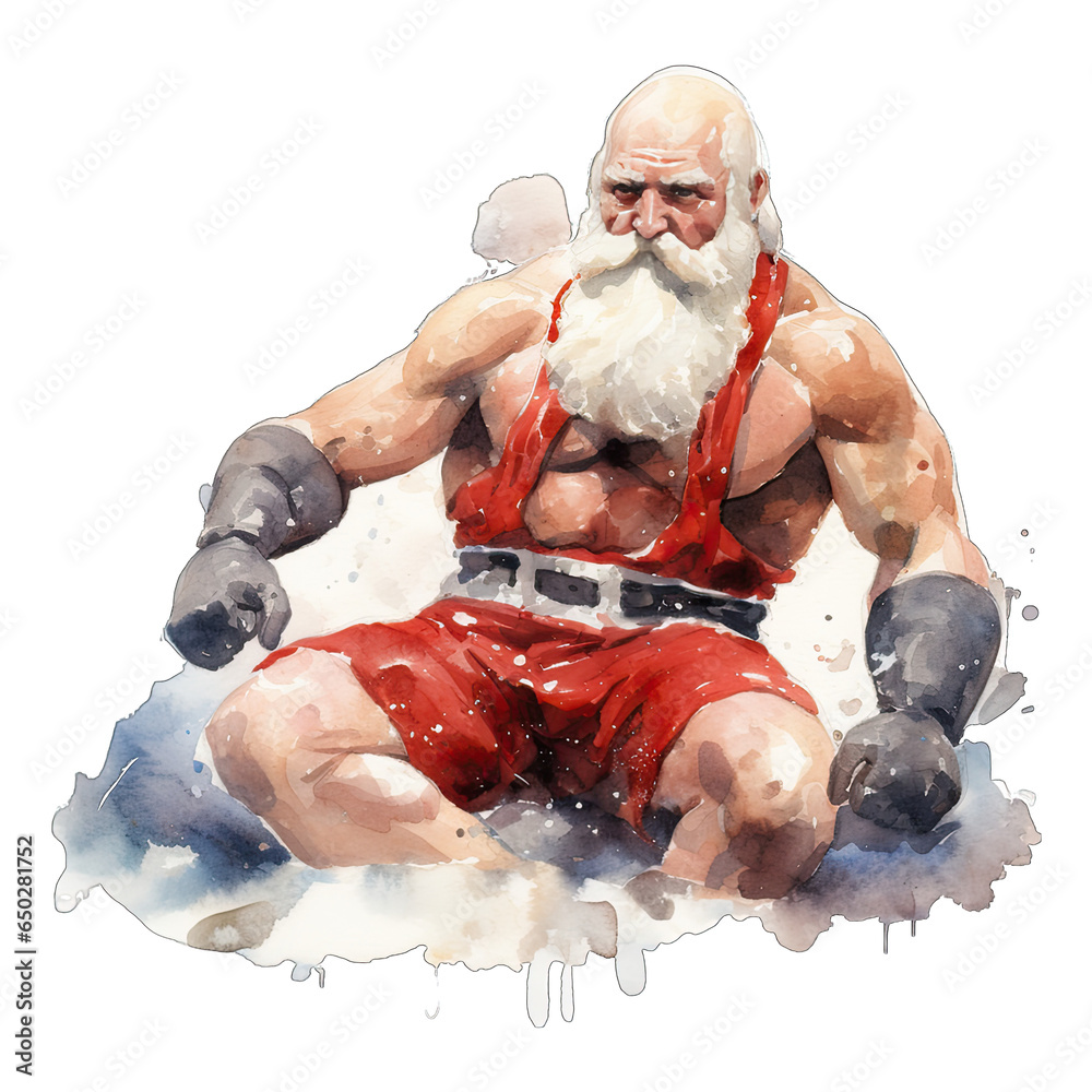 Buff looking Santa Claus, shirtless, wearing a gym or wrestling suit ...