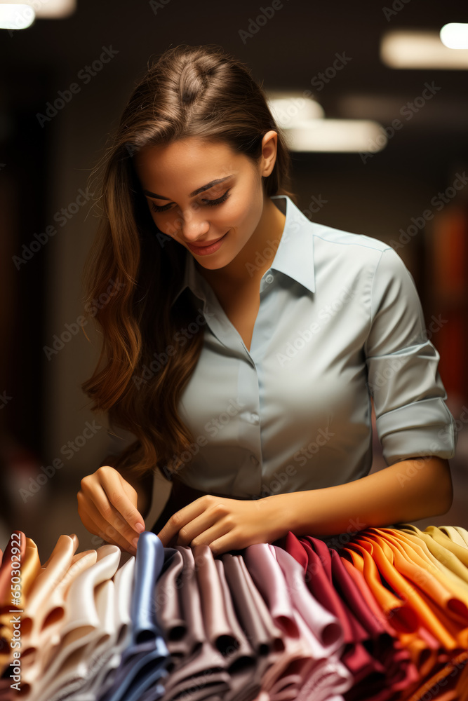 Quality control officer examining fabric samples isolated on a gradient ...