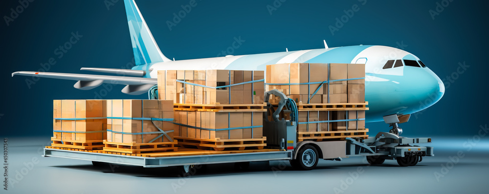 Air freight pallets loaded onto a cargo plane isolated on a gradient ...