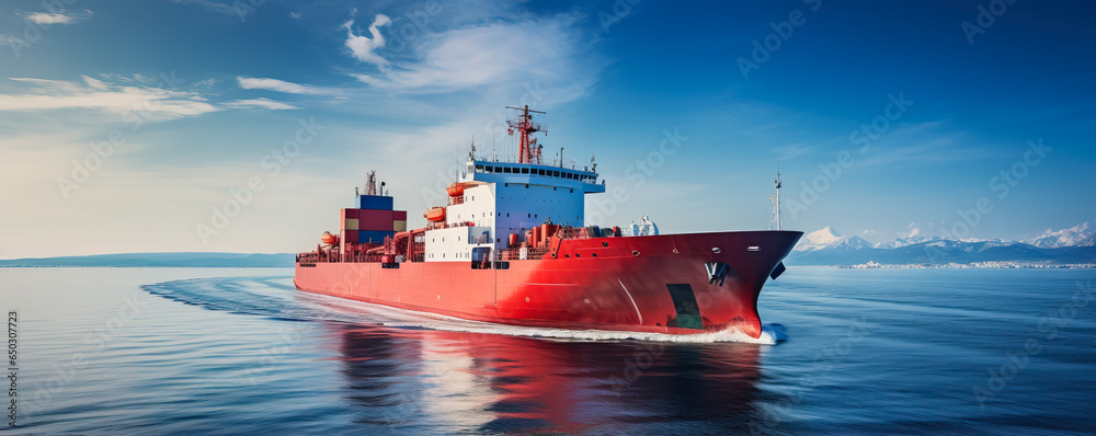 Commercial shipping vessel navigating the open sea isolated on a ...