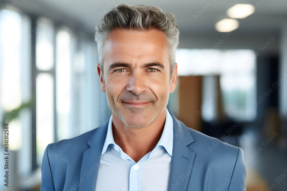 Happy mid aged older business man executive standing in office, Smiling ...