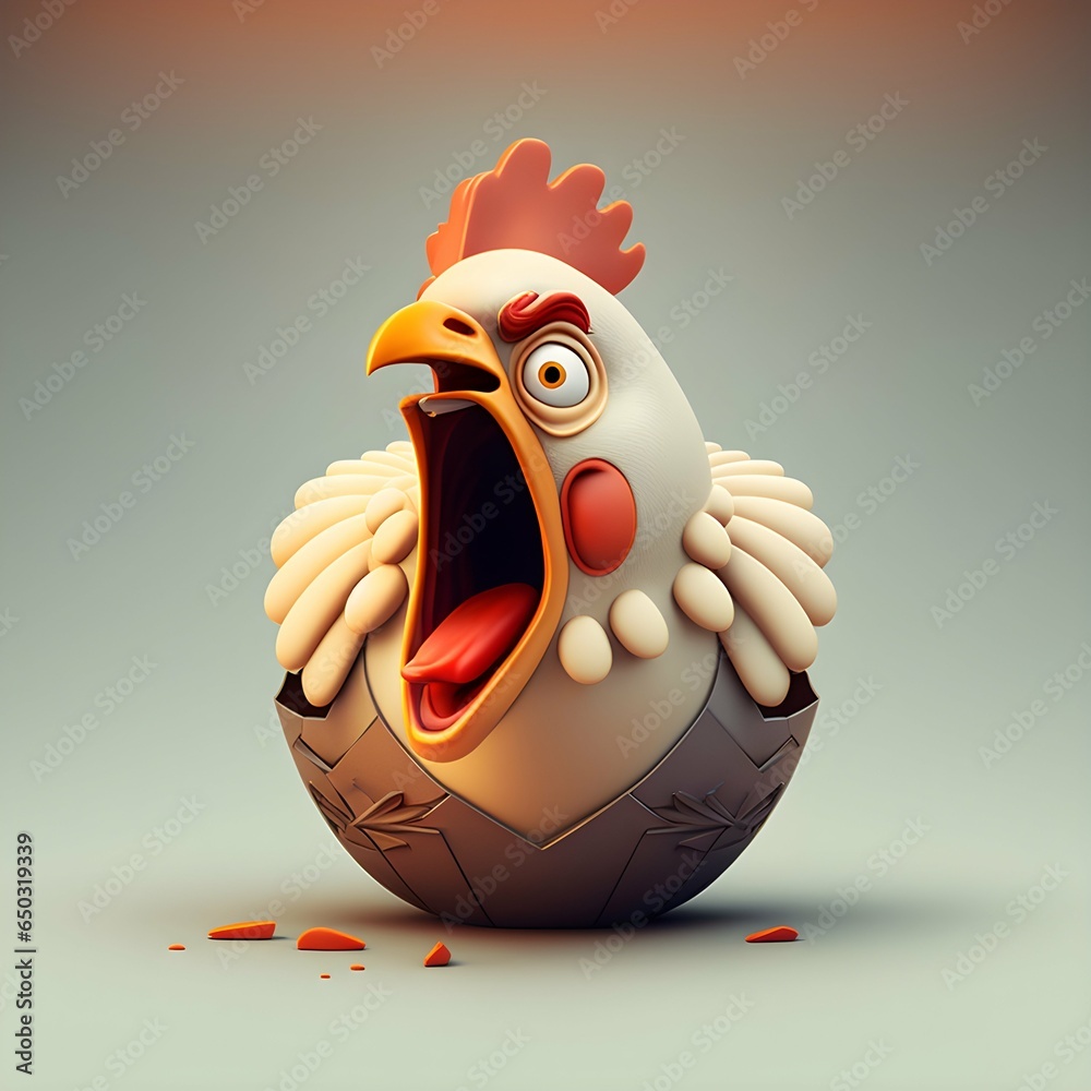 simplified logo of a screaming chicken laying an egg 3d model full colour 3d render octane ...
