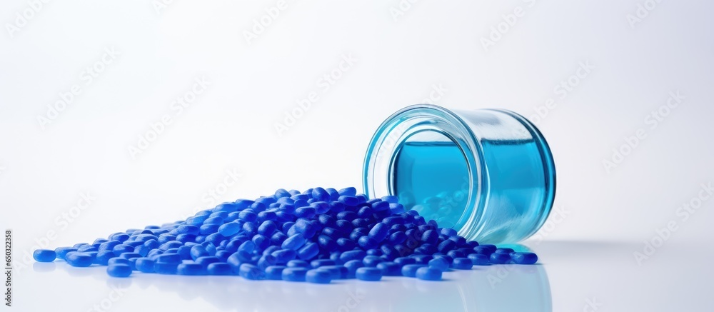 Blue pearlescent masterbatch granules for plastic products shown in a ...