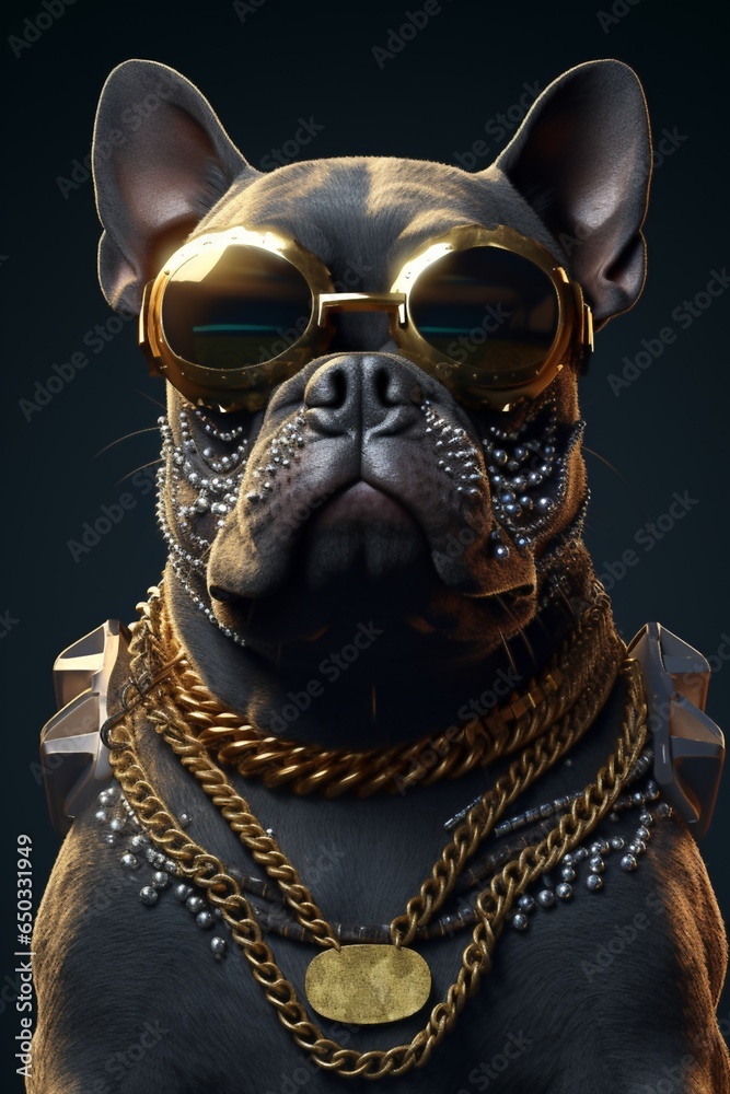 Generative AI abstract render of a gangsta dog wearing sunglasses and ...