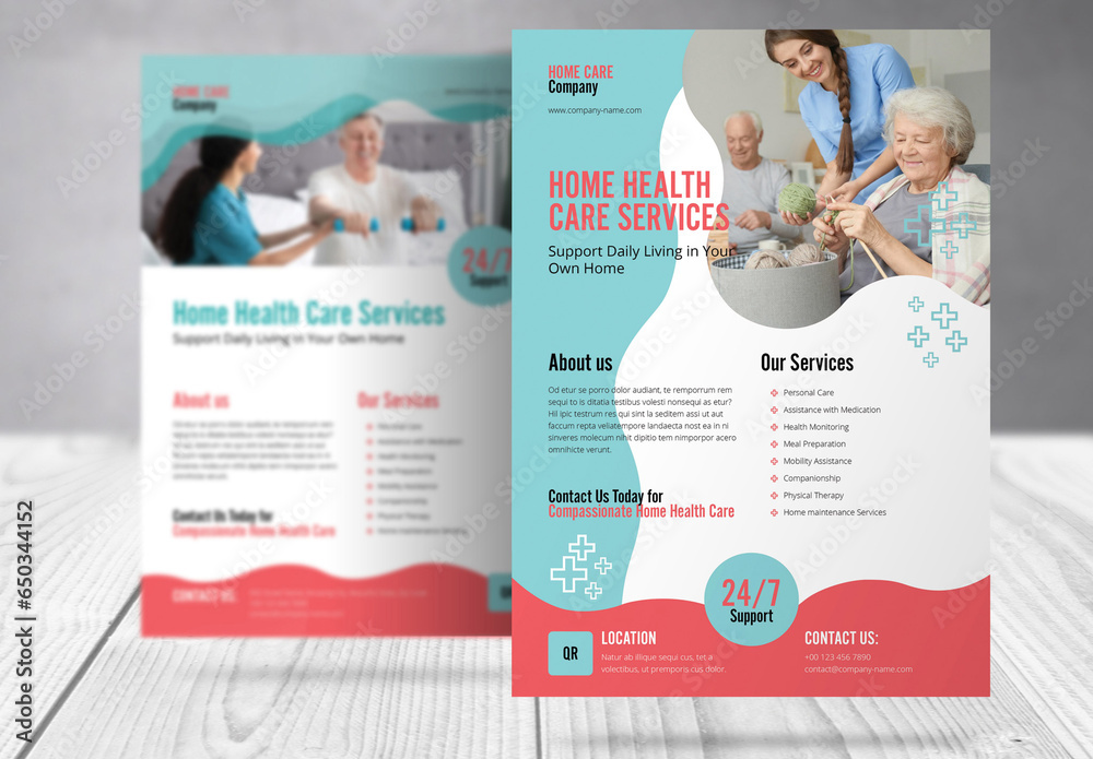Home Health Care Service Flyer with Red and Blue Accents Stock Template ...