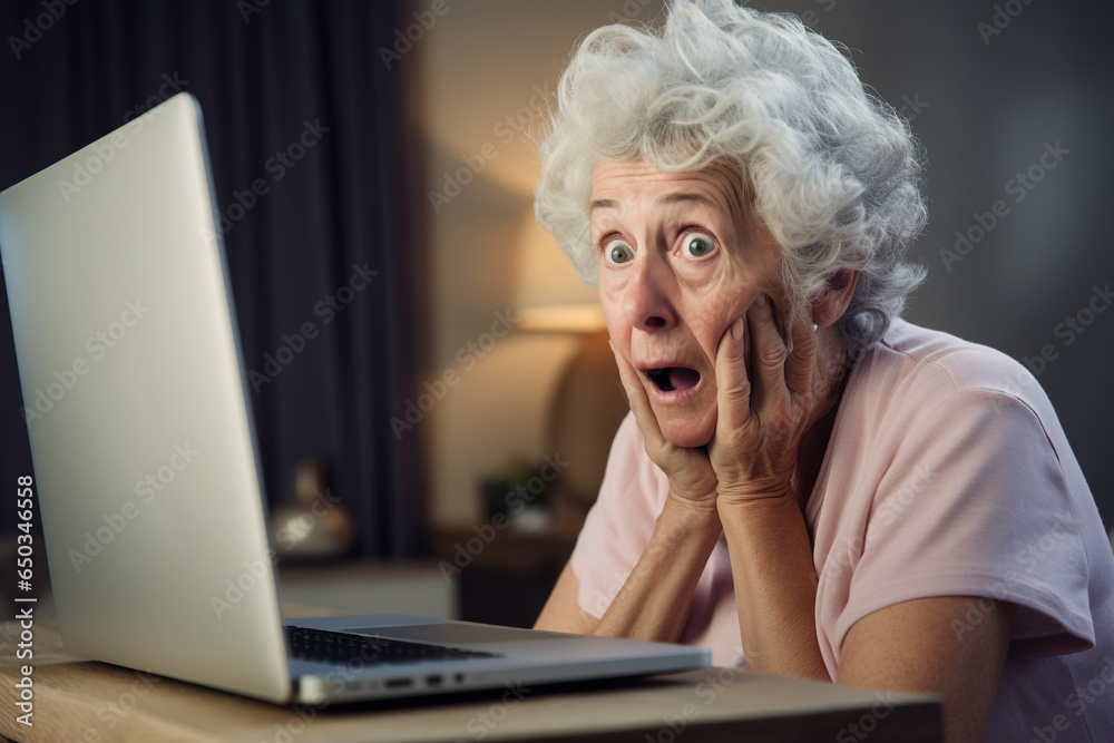 Technology and lifestyles concept. Close-up portrait of old woman with ...