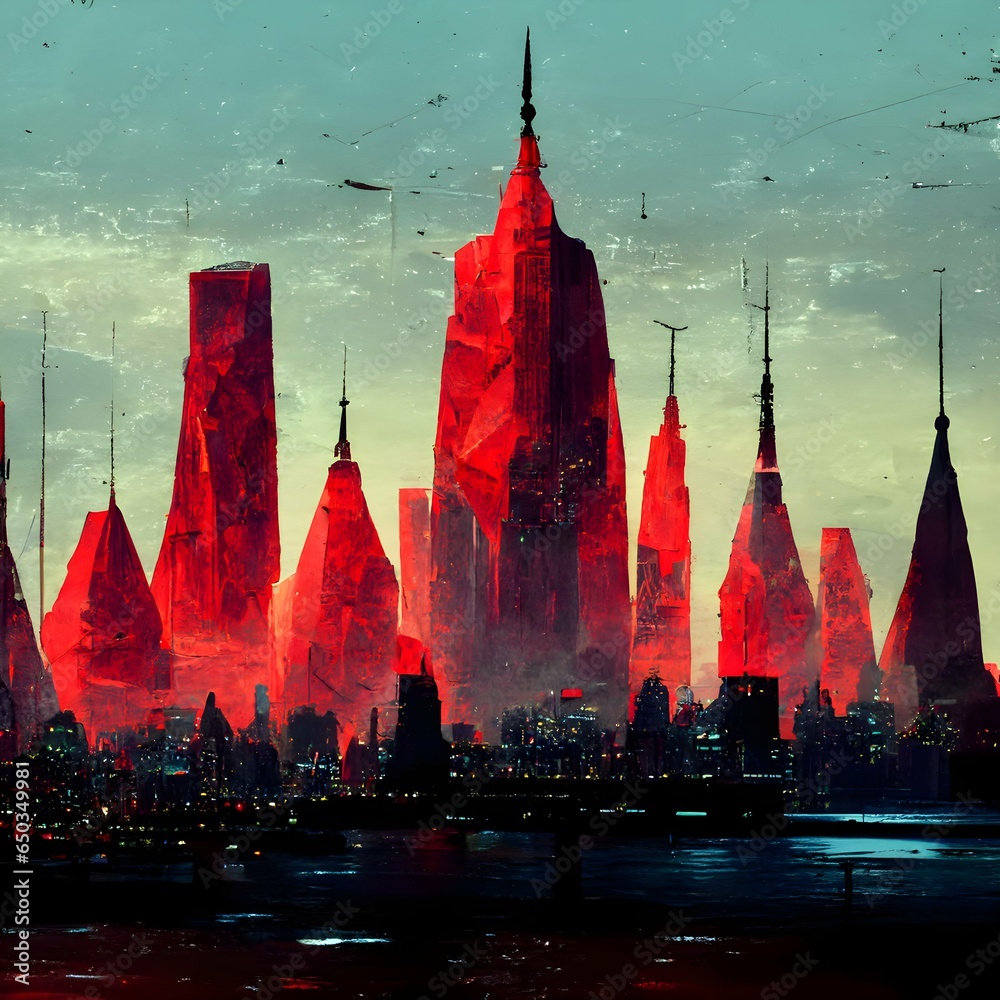 cyberpunk skyline manhattan red pyramids Stock Illustration | Adobe Stock