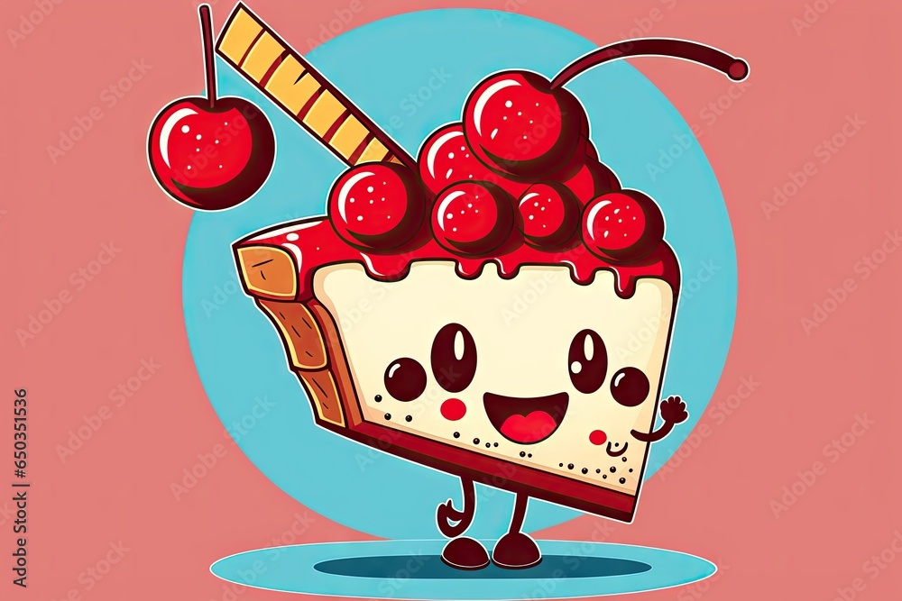 Cartoon cake with cherries and ice cream Stock Illustration | Adobe Stock