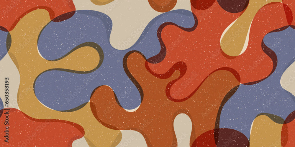 80s style retro seamless pattern with geometric shapes. Wavy camouflage ...