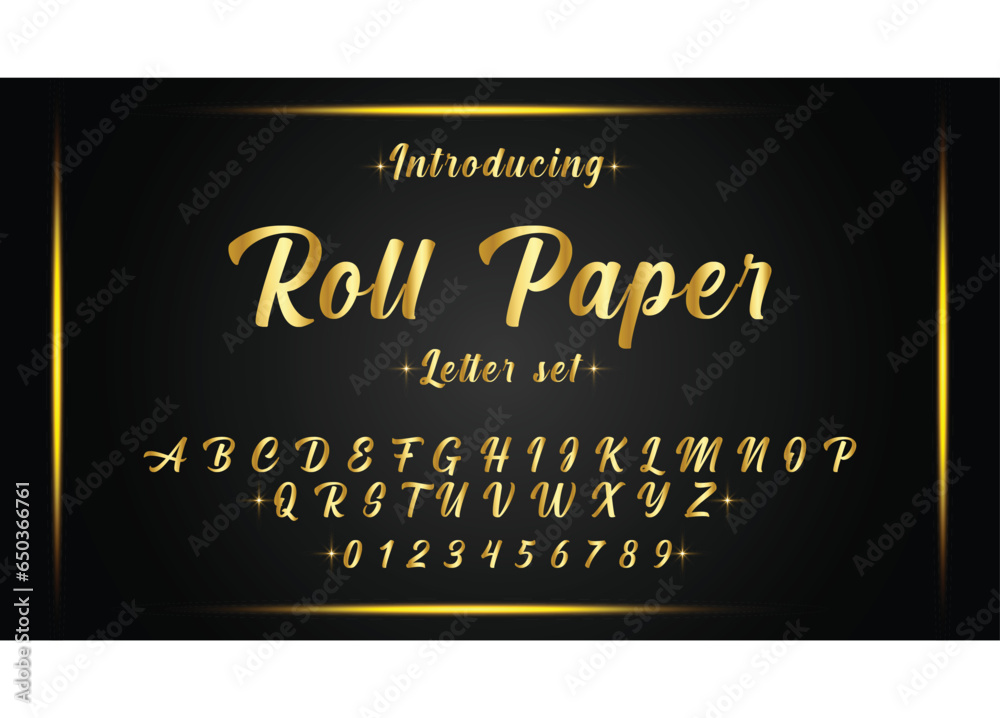 ROLL PAPER, Elegant golden alphabet letters font set. Classic Custom ...