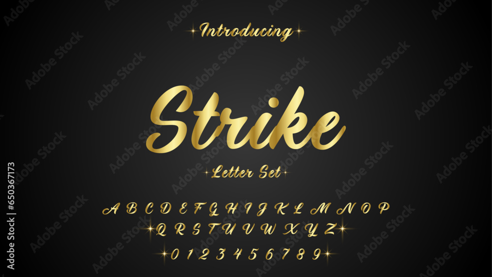 STRIKE, Elegant golden alphabet letters font set. Classic Custom gold ...