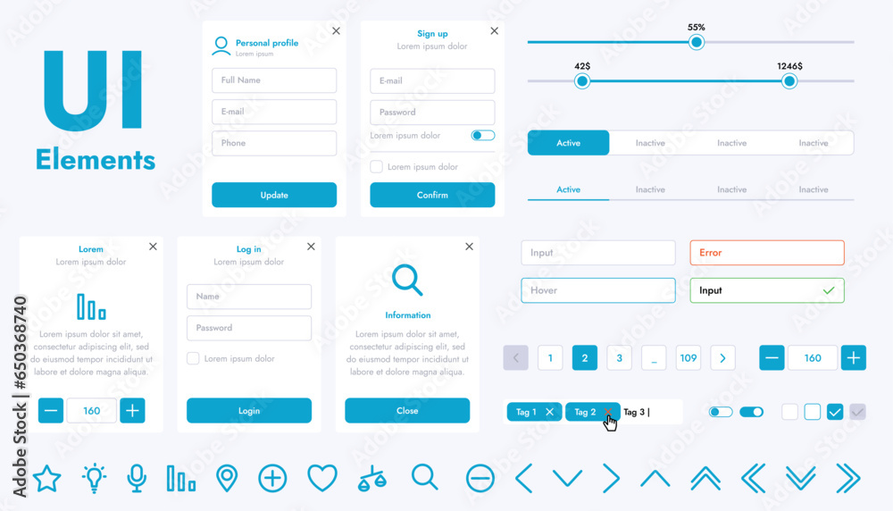 Set of elements with icons for use on your Internet resource. Vector ...