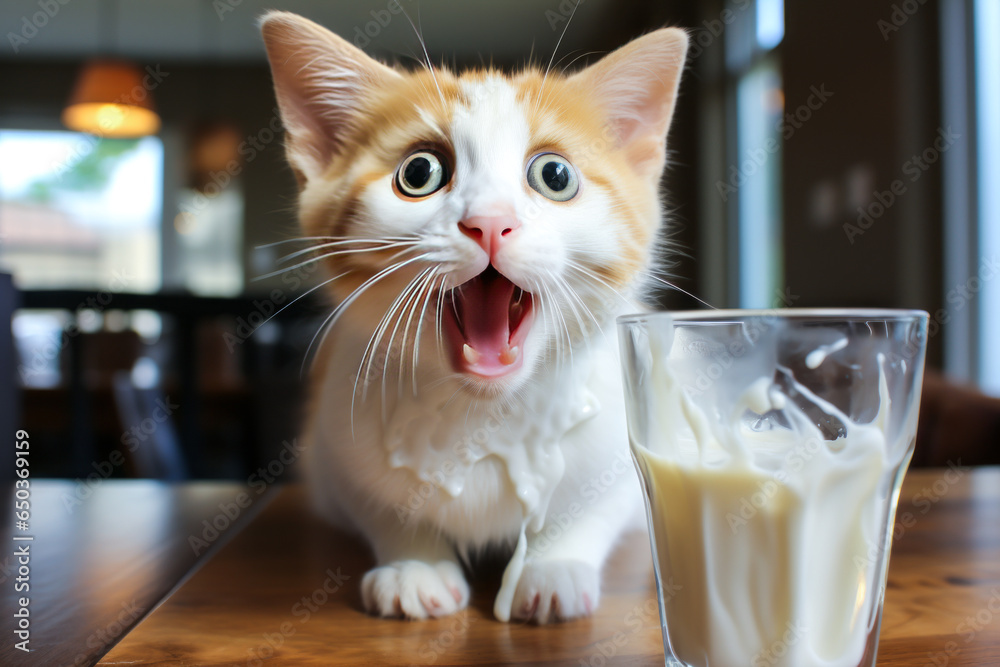 Hilarious shocked cat with wide-open mouth in a comical expression of ...