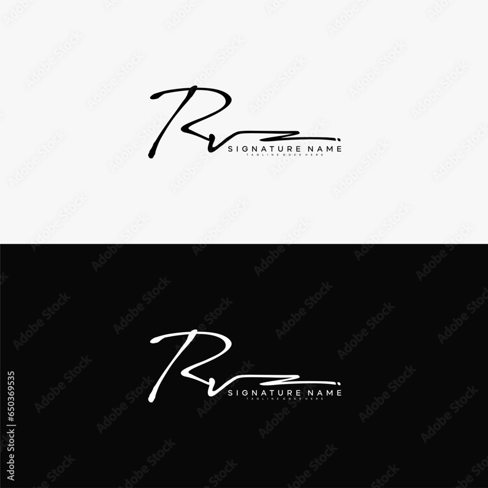 premium RV letter signature logo in handwriting art style monogram ...