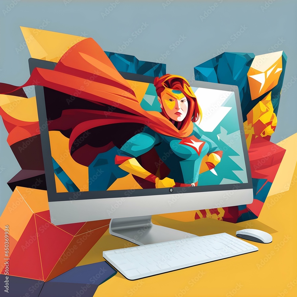 website hero banner happy woman crafting item on her computer sitting ...