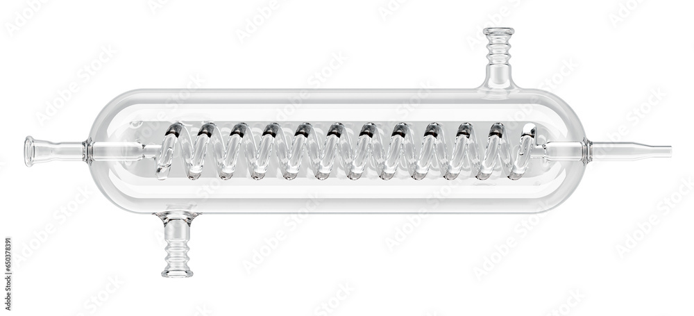 Coil condenser, lab chemistry glassware. Glass spiral reflux condenser ...
