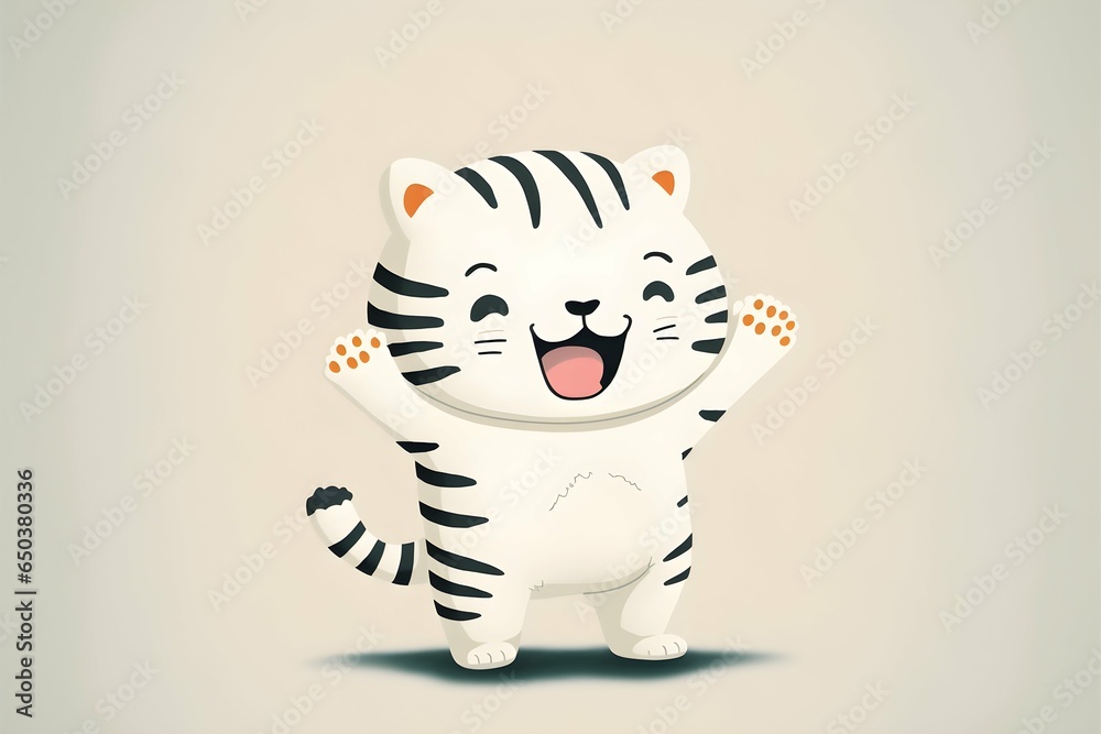 happy chibi white tiger illustration vector simple clean minimalist ...