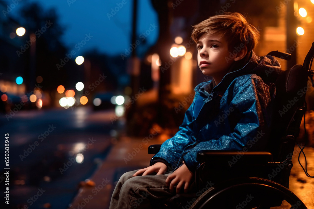 AI generated portrait of candid authentic disabled child boy sad ...