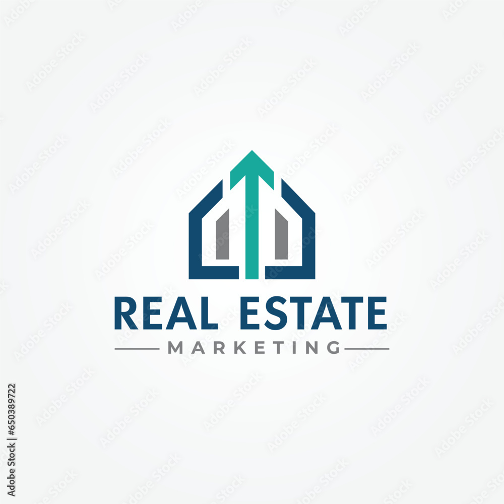 Real Estate Marketing Logo Design with Arrow and Home Symbol, Rising ...