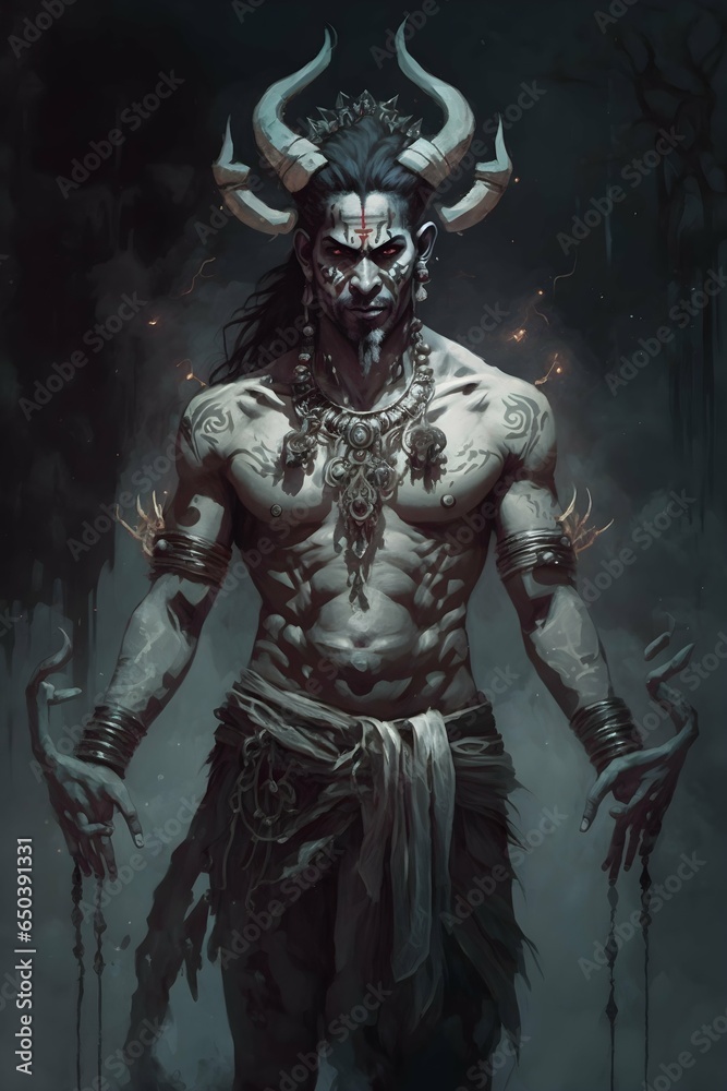 male fantasy character torso is a humanoid alien being with goat horns ...