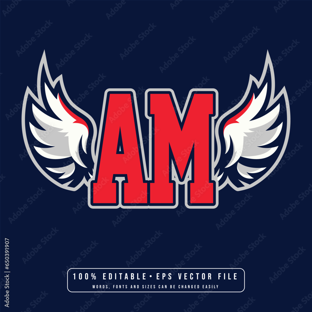 AM wings logo vector with editable text effect. Editable letter AM ...