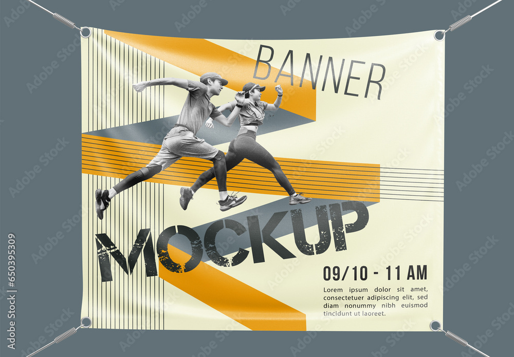 Outdoor Banner with Ropes Mockup Stock Template | Adobe Stock