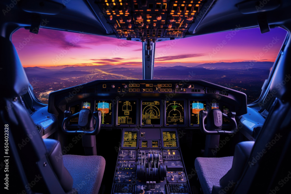 the cockpit of a modern aircraft is a view of the dashboard, the plane ...