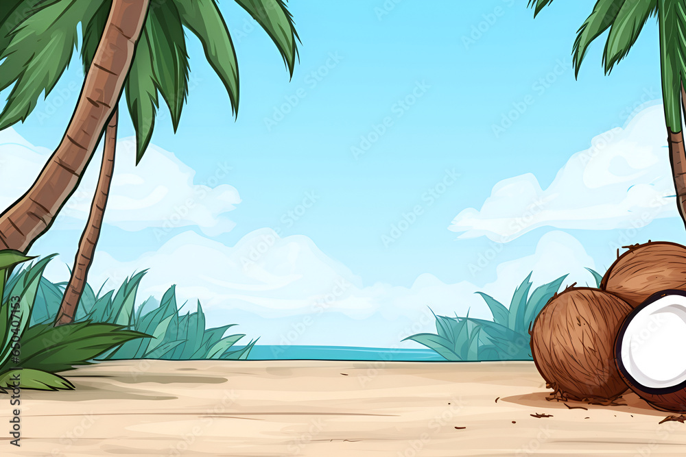 Cartoon coconut background with copy space Stock Photo | Adobe Stock