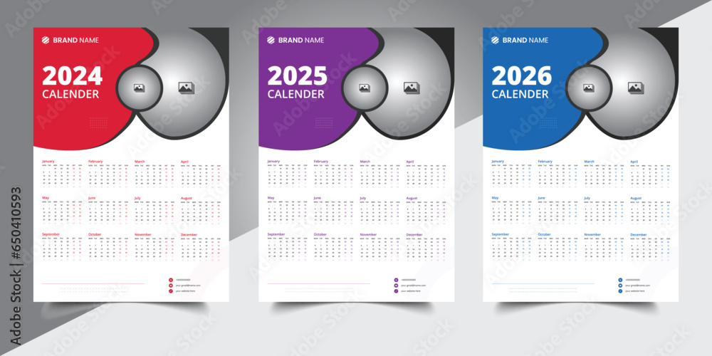 Wall Calendar Template for 2024,205 and 2026 year. corporate Calender ...