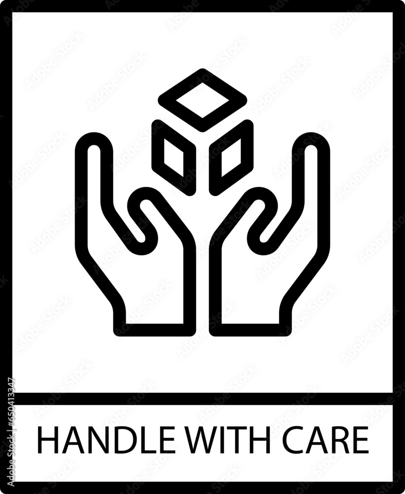 Handle With Care icon with black frame isolated on white background ...