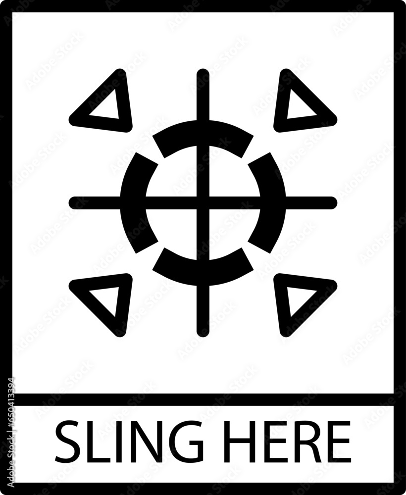 Sling Here icon with black frame isolated on white background. Sling Here symbol. Label vector ...