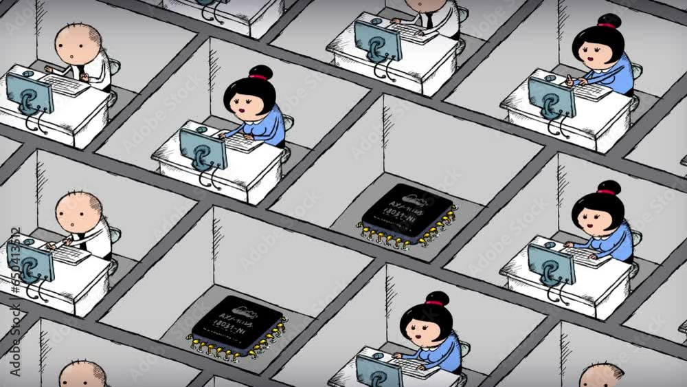 Office employees men women transforming to AI chip processors ...