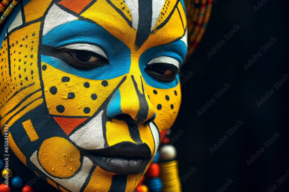 Generative AI illustration of female of authentic tribe wearing bright ...