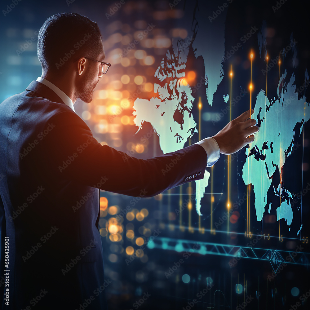 Corporate Sale Graph, executive pointing at a graph numbers and sales ...