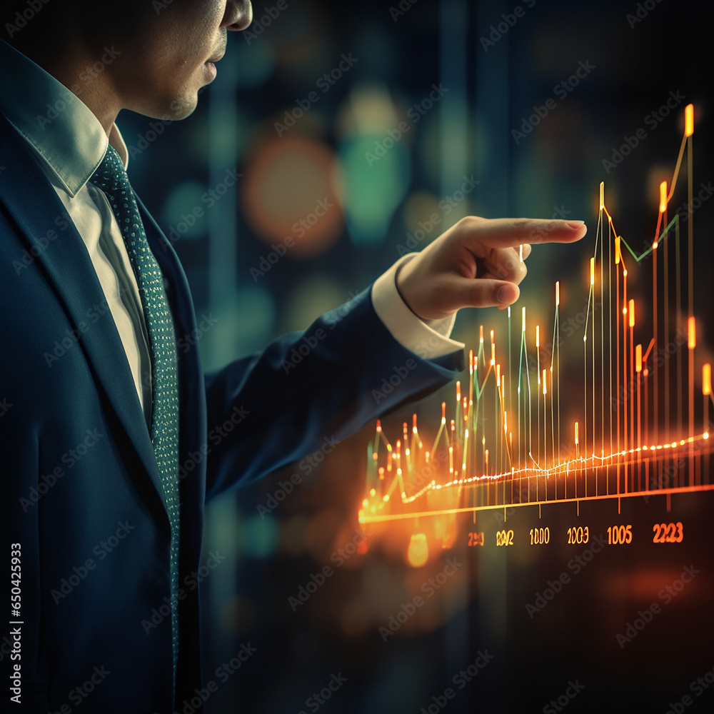 Corporate Sale Graph, executive pointing at a graph numbers and sales ...