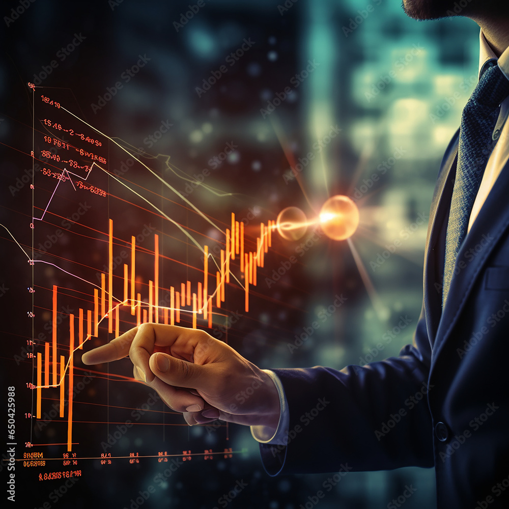 Corporate Sale Graph, executive pointing at a graph numbers and sales ...