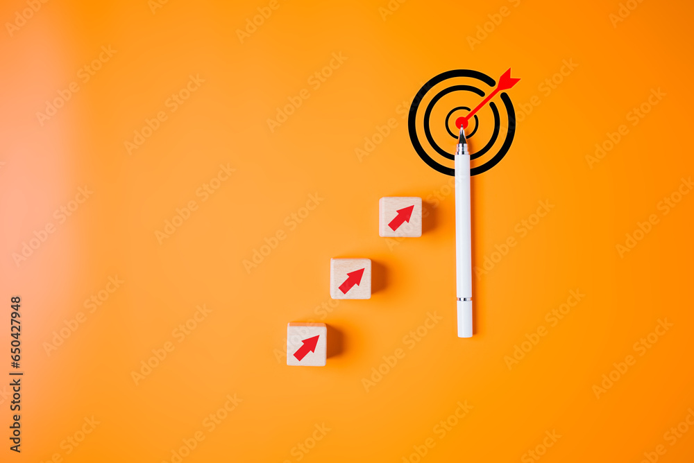 Business target and arrow up sign on background, Successful project ...