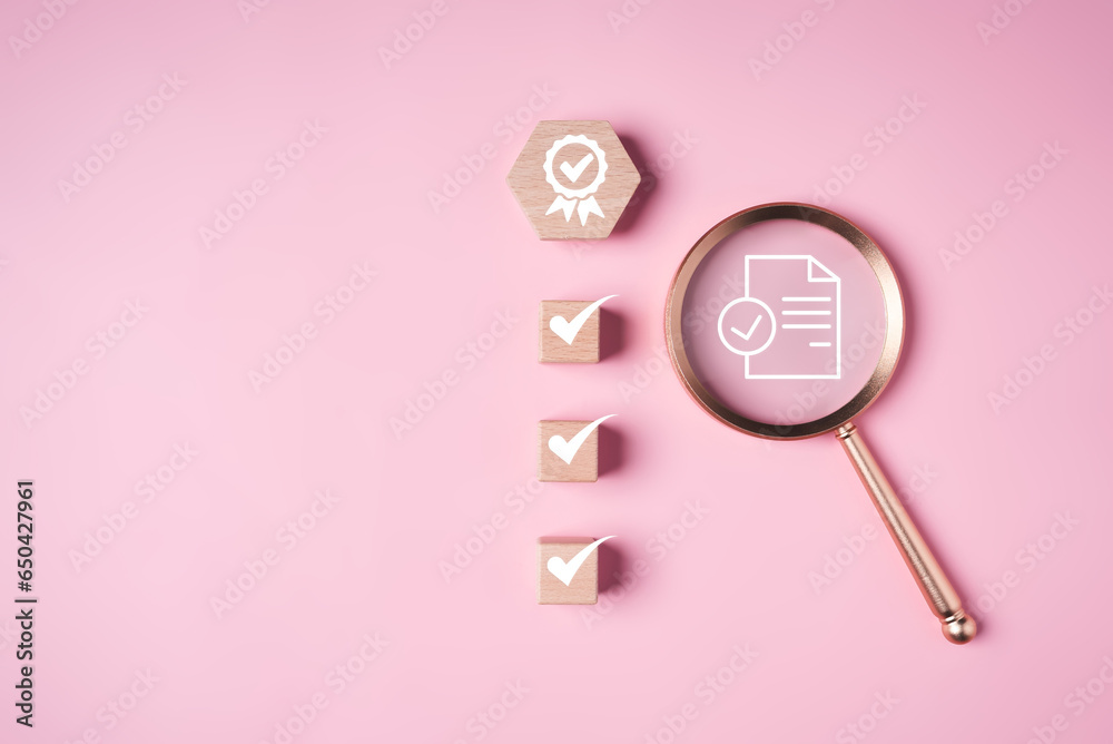 ISO smart globe with check mark guarantee icons on background ...