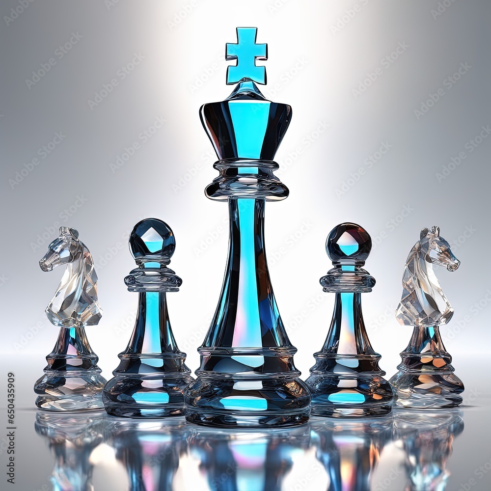 chess king with a piece of chess pieces. concept 3d illustration. chess ...