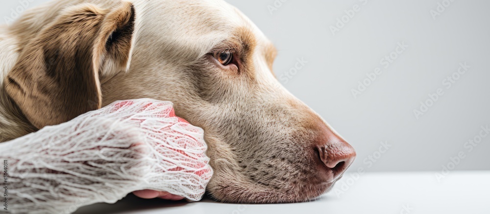 Labrador retriever with infected red and dry skin at vet visit Stock ...