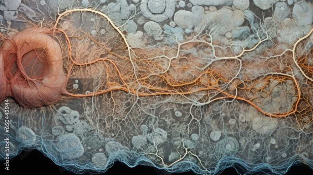 Intricate patterns of microbial growth intricately intertwined, forming ...