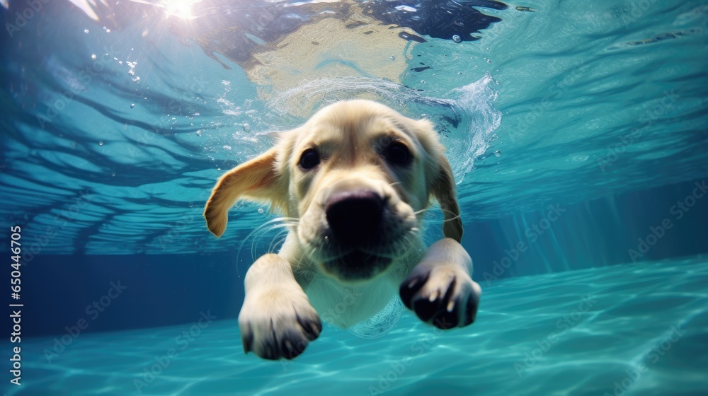 Funny underwater picture of puppies in swimming pool playing deep dive ...