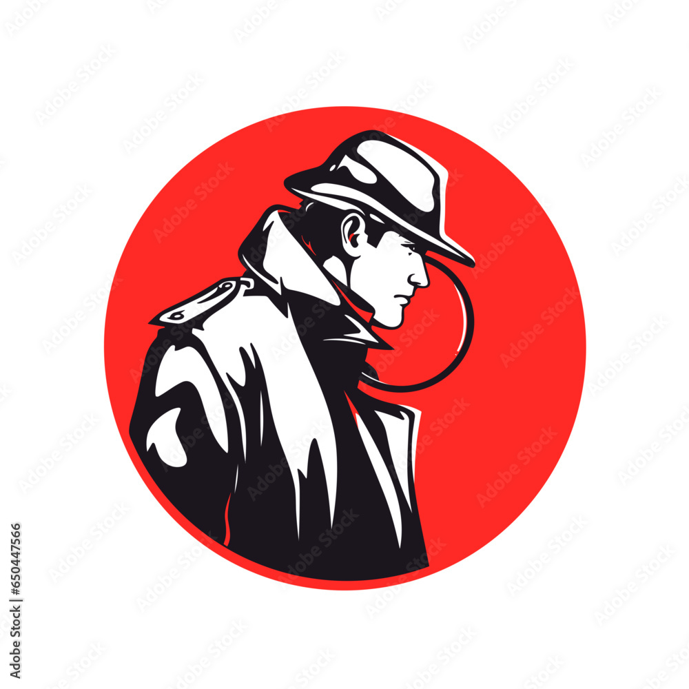 Sherlock Holmes vector icon in minimalistic, black and red line work ...