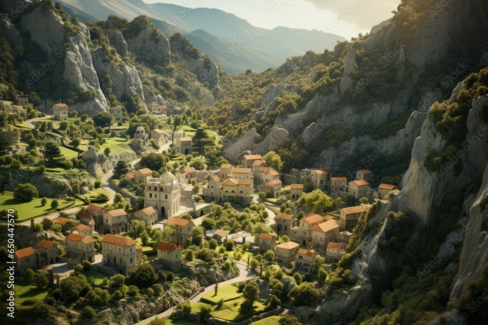 Miniature Village: Hyper-Realistic 8K Tilt-Shift Mountainscape Stock ...