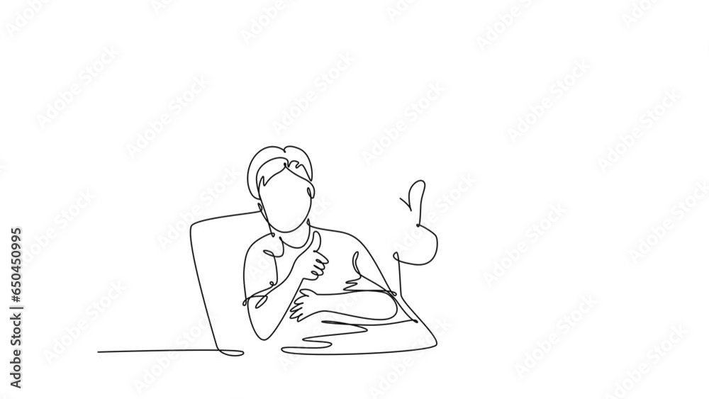 Animated self drawing of continuous line draw young dentist man calming ...