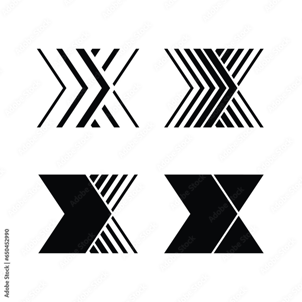 X logos with right arrow icon made in line or outline style with sharp ...