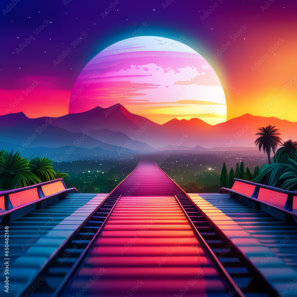 3D background illustration Inspired by the 80s scene, synthwave and ...