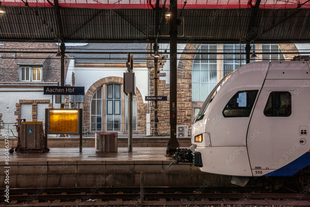 AACHEN, GERMANY - NOVEMBER 8, 2022: sign Aachen Hbf , meaning Aachen ...